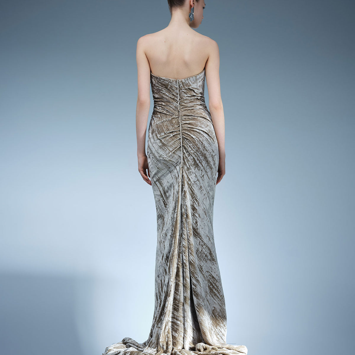 STRAPLESS DRAPED VELVET GOWN WITH BACK TAIL – MARMAR HALIM FASHION ...